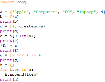 Comparison between *, .extend((), append(), =, ==, .copy(), copy.copy ...