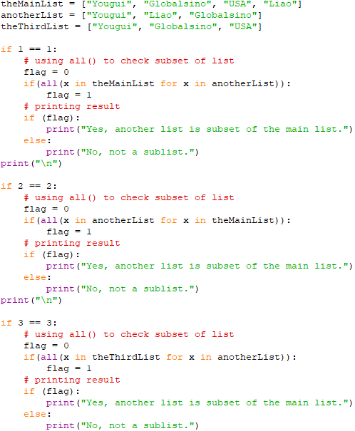 Check if one list is subset of another