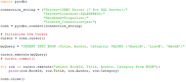 Access and use SQL Database on SSMS (Microsoft SQL Server Management Studio Express) with pyodbc