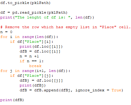 Print/remove/delete specific rows of a DataFrame