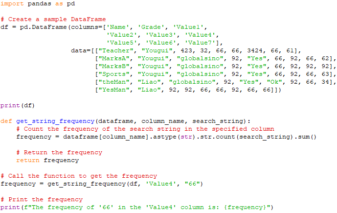 Get the Frequency of Occurrence of a String in a Column DataFrame