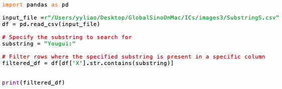 Output the row into dataframe if the value of the cell in a column contains a specific substring ...